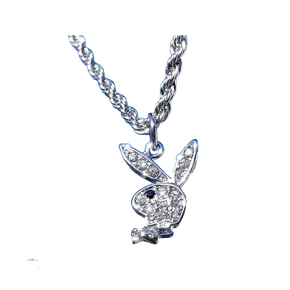 Hohamn Bunny Pendant Necklace Silver Bunny Necklace Play Boy Rabbit Charm Pendant Necklace For Women men Surgical Steel Playboy Bunny Pendant Necklace