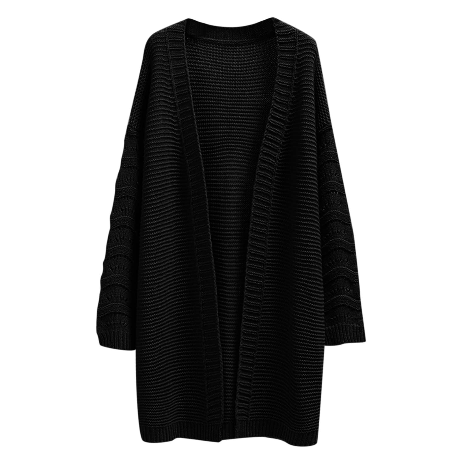 Aniywn Womens Long Sleeve Casual Cardigan Loose Fit Waffle Knit Open Front Solid Soft Sweater Batwing Duster Coat Tops