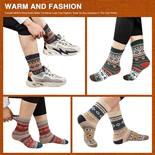 COOVAN Mens Wool Socks 5 Pairs Warm Thick Winter Wool Socks for Men Hiking Cozy Knit Thermal Crew Socks