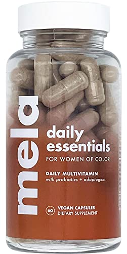 Mela Daily Essentials Multivitamin for Melanated Women - High-Dose Vitamin D3 and B12, Probiotics, Lion's Mane, Ceylon Cinnamon - Vegan, Gluten Free, Non-GMO, 30 Day Supply (60 Capsules)