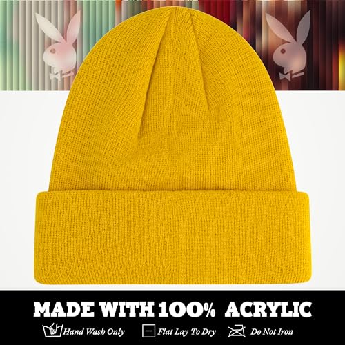 Concept One Playboy Beanie Hat, Cuffed Knit Winter Cap with Logo, Taupe