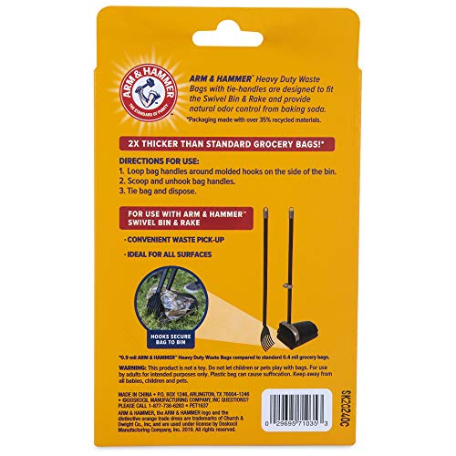 Petmate Arm & Hammer Swivel Bin & Rake Heavy Duty Waste Bags With Fresh Scent with Activated Baking Soda for Maximum Odor Control, 20 Count Refill Bags for Pooper Scooper