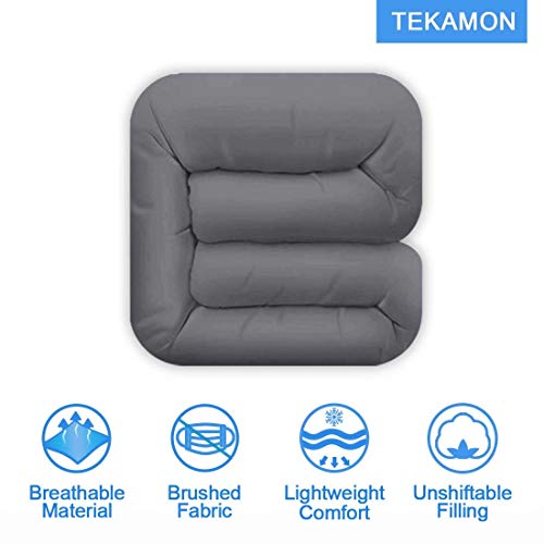 TEKAMON All Season Queen Comforter Winter Warm Summer Soft Quilted Down Alternative Duvet Insert Corner Tabs,Machine Washable Luxury Fluffy Reversible Collection for Hotel,Charcoal Grey