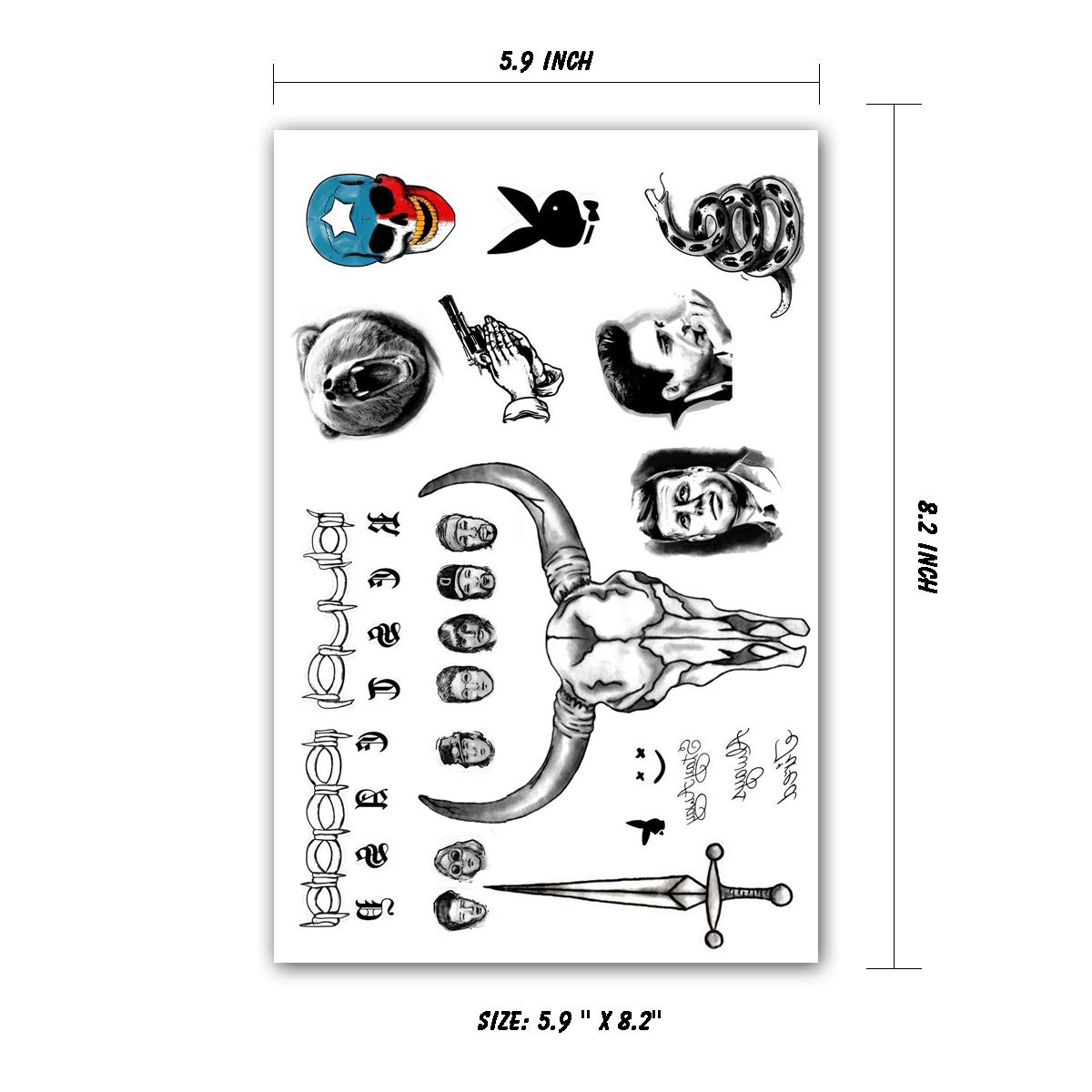 Temporary Face Tattoos, Playboy Bunny Tattoo Prisoner Tattoos, Fake Barbed Wire Tattoo Sticker Set for Halloween Costume