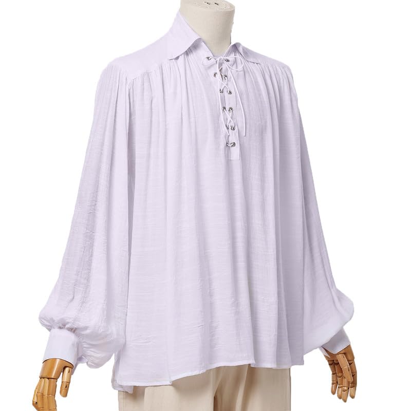 GRACEART Men Pirate Shirt Women Vampire Renaissance Shirts Victorian Ruffled Medieval Costume Cotton Linen Shirt