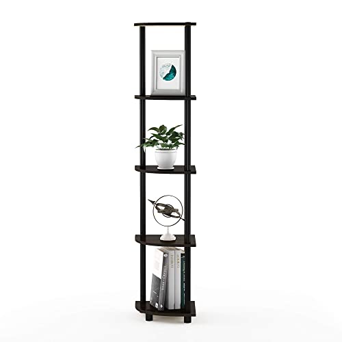 Furinno Turn-N-Tube 5 Tier Corner Display Rack Multipurpose Shelving Unit, 1-Pack, Dark Brown Grain/Black