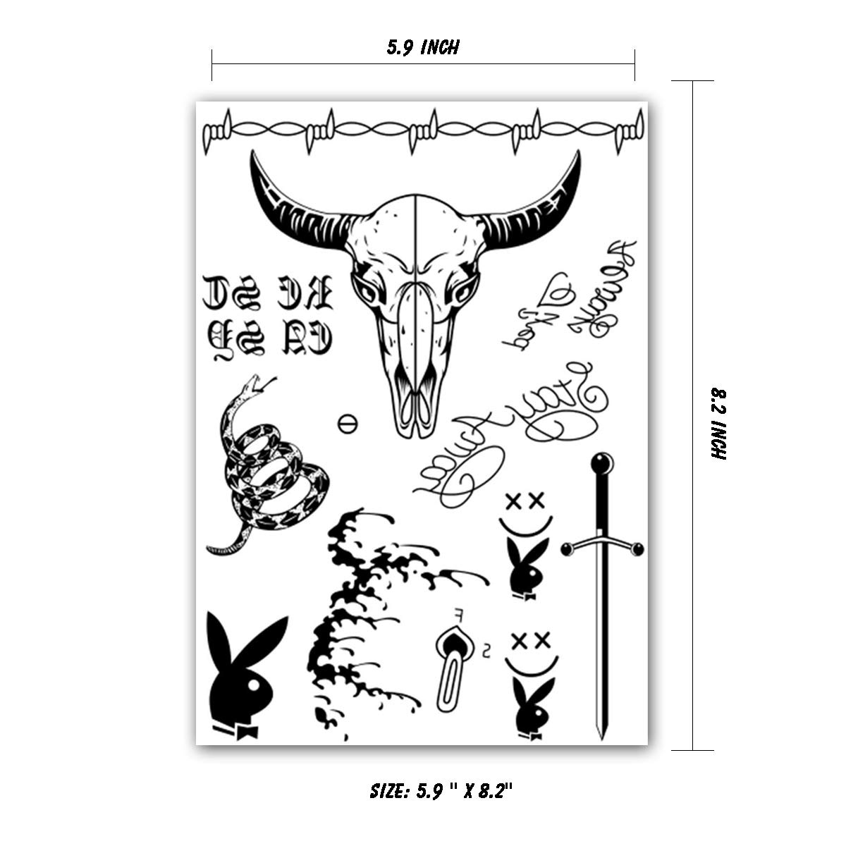 Temporary Face Tattoos, Playboy Bunny Tattoo Prisoner Tattoos, Fake Barbed Wire Tattoo Sticker Set for Halloween Costume