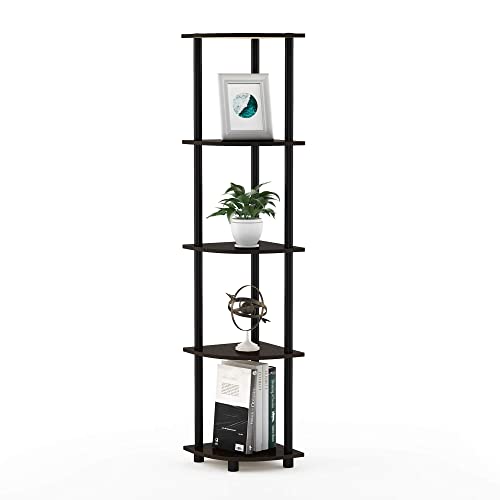 Furinno Turn-N-Tube 5 Tier Corner Display Rack Multipurpose Shelving Unit, 1-Pack, Dark Brown Grain/Black
