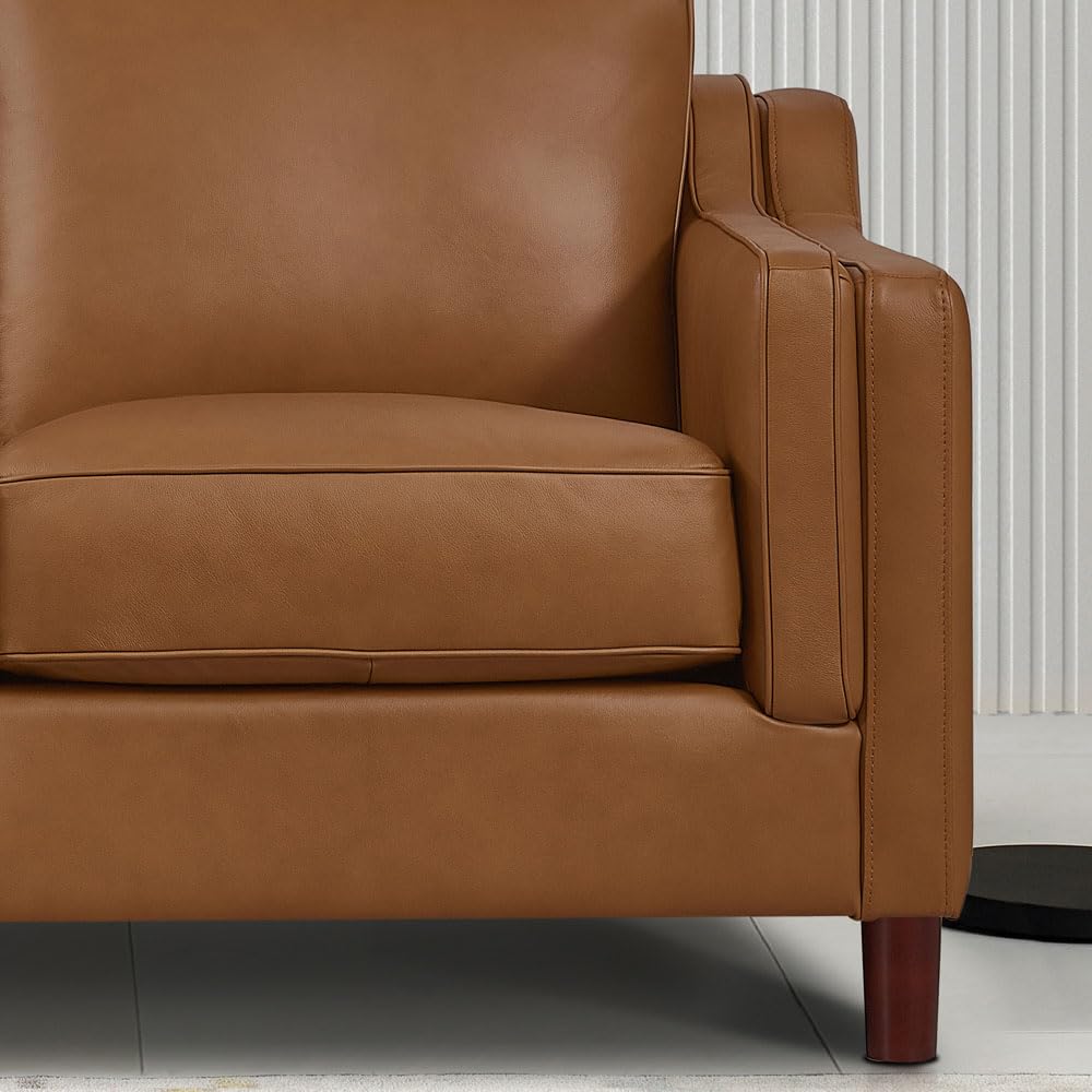 Hydeline Bella Top Grain Leather Sofa Couch, 84", Cognac - Feather Down, Memory Foam and Springs Seating