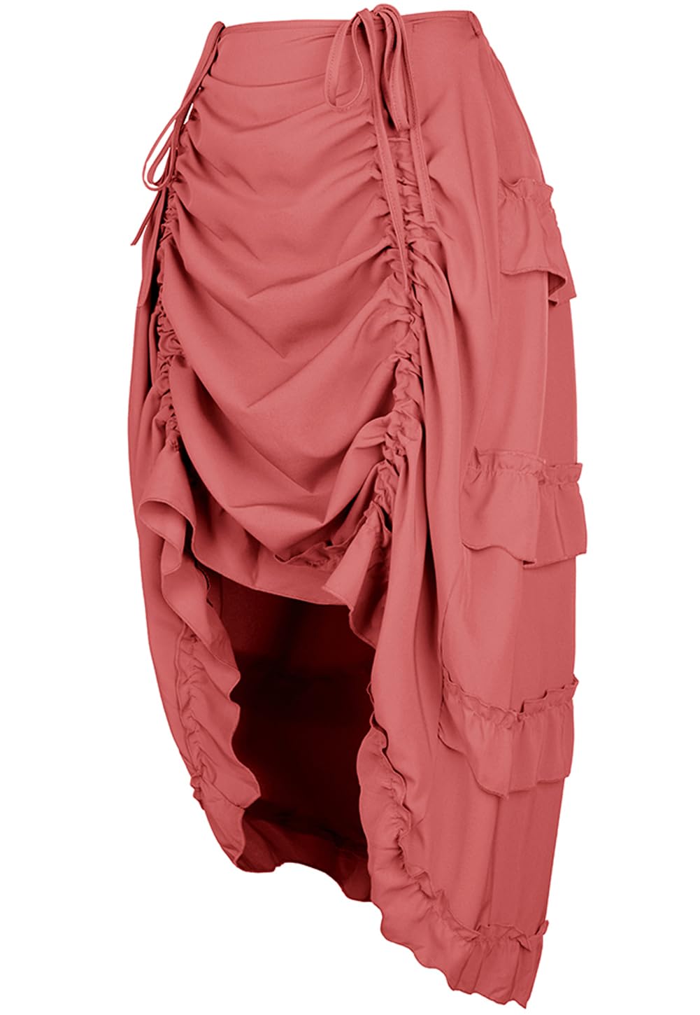 Zhitunemi Women's Steampunk Skirt Ruffle High Low Outfits Gothic Plus Size Pirate Dressing Brick red M/L