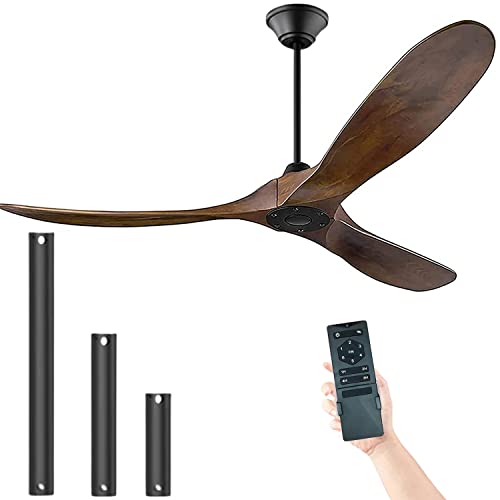 Ceiling Fan No Lights 70" Large Ceiling Fan, Outdoor Ceiling Fan for Patio, Wooden Ceiling Fan Damp Rated 3 Blade Large Airflow Indoor Outdoor Farmhouse Ceiling Fan for Exterior House Porch Gazebo
