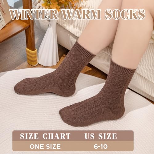 Justay 5 Pairs Womens Wool Thick Warm Winter Socks, Casual Cozy Vintage Knit Crew Socks Gift for Women