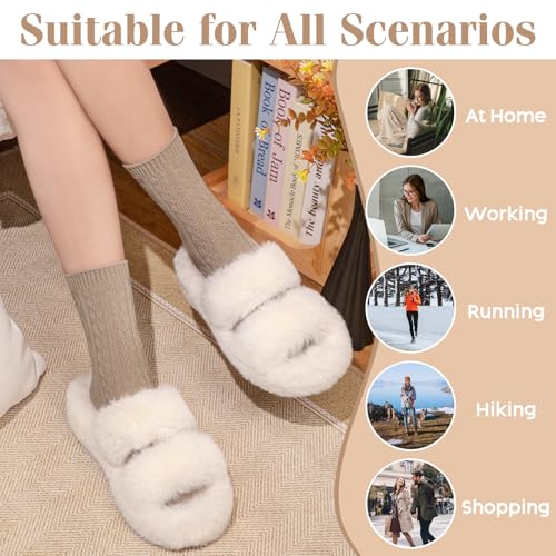 Justay 5 Pairs Womens Wool Thick Warm Winter Socks, Casual Cozy Vintage Knit Crew Socks Gift for Women