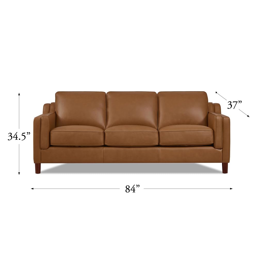 Hydeline Bella Top Grain Leather Sofa Couch, 84", Cognac - Feather Down, Memory Foam and Springs Seating