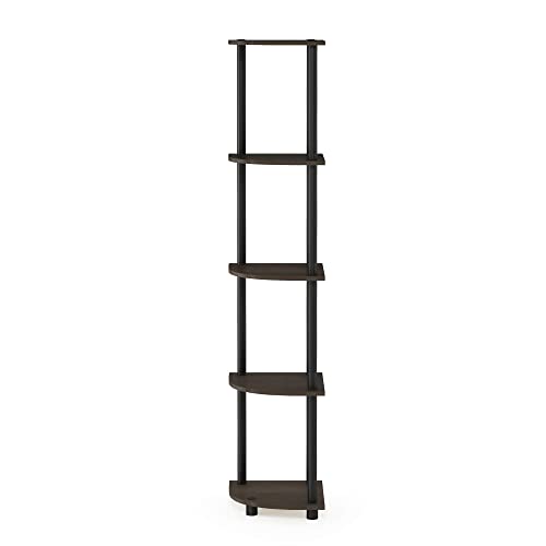 Furinno Turn-N-Tube 5 Tier Corner Display Rack Multipurpose Shelving Unit, 1-Pack, Dark Brown Grain/Black