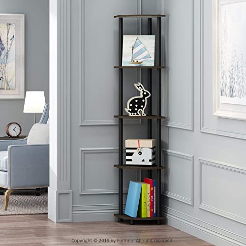 Furinno Turn-N-Tube 5 Tier Corner Display Rack Multipurpose Shelving Unit, 1-Pack, Dark Brown Grain/Black