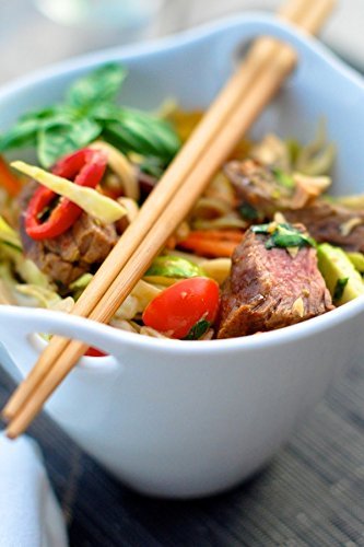 Tasse Verre Porcelain Noodle Soup Bowl w/Bamboo Chopsticks and Ceramic Spoon 20 oz, 2-Pack