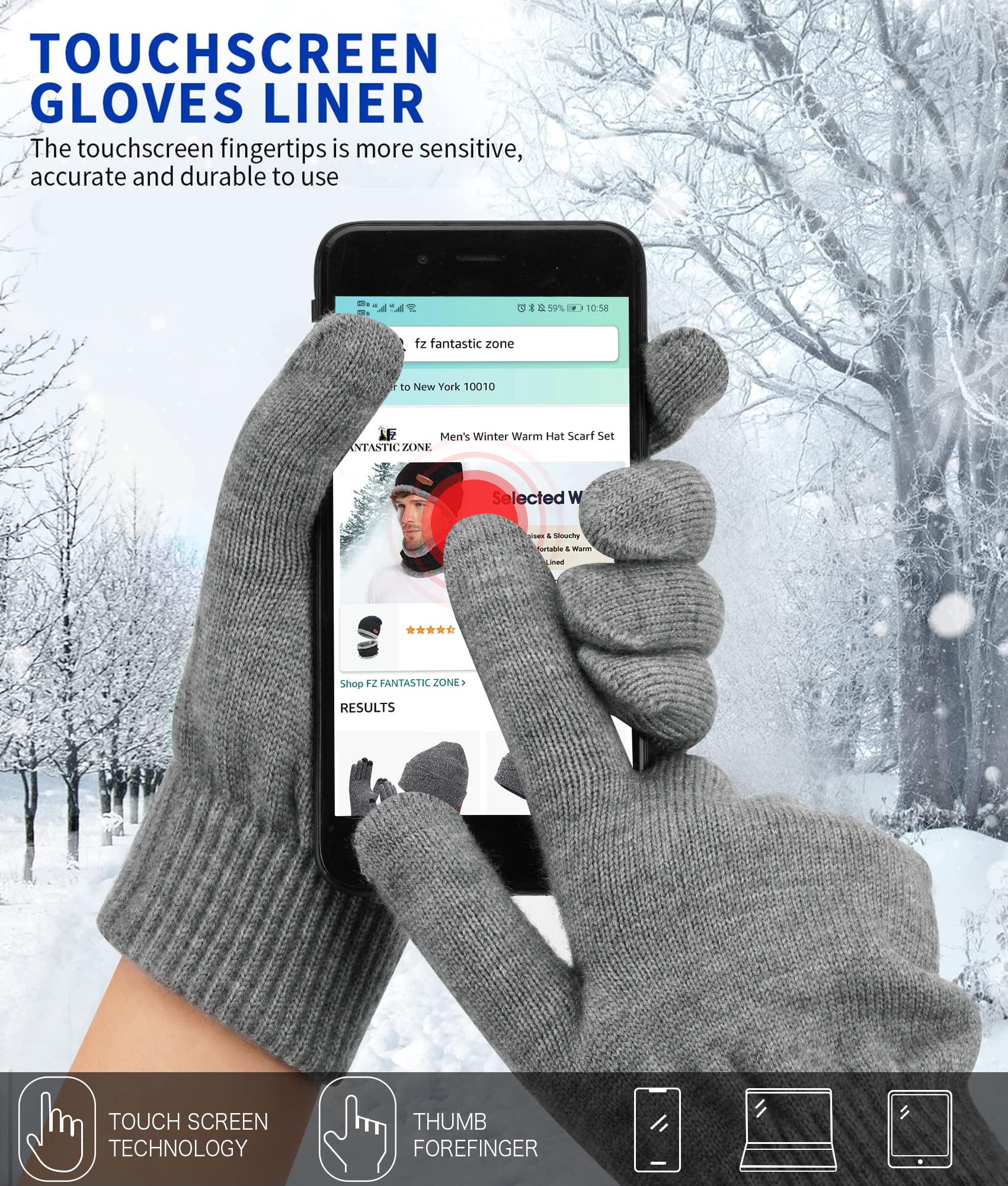 FZ FANTASTIC ZONE Women's Winter Touchscreen Wool Magic Gloves Warm Knit Fleece Lined for Women