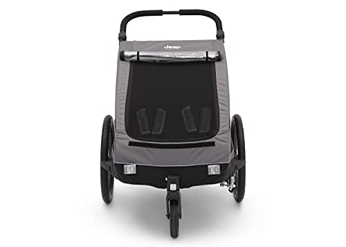 Jeep Everest 2-in-1 Child Bike Trailer and Stroller for 2 Kids by Delta Children | 2-Seater Lightweight Multisport Trailer with Converts to Jogging Stroller | Compact Fold for Travel and Storage, Grey