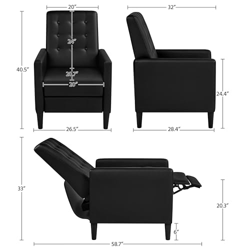 Yaheetech Faux Leather Recliner Sofa Mid-Century Modern Single Reclining Chair Adjustable Back & Footrest Tufted Upholstered Sofa with Pocket Spring Living Room Bedroom Home Theater Black