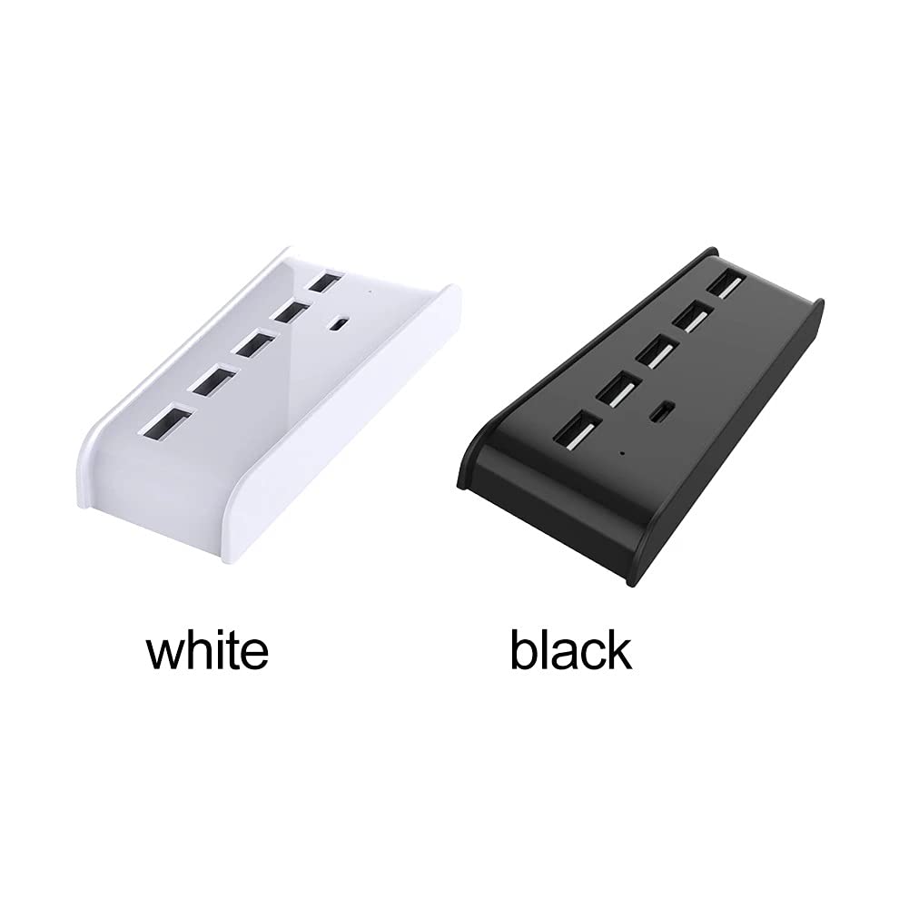 5 Port High-Speed Splitter Adapter Game Console USB Hub Multifunctional for PS5 Game Console Charging Stand Indicator Light (Color : White) (Black)