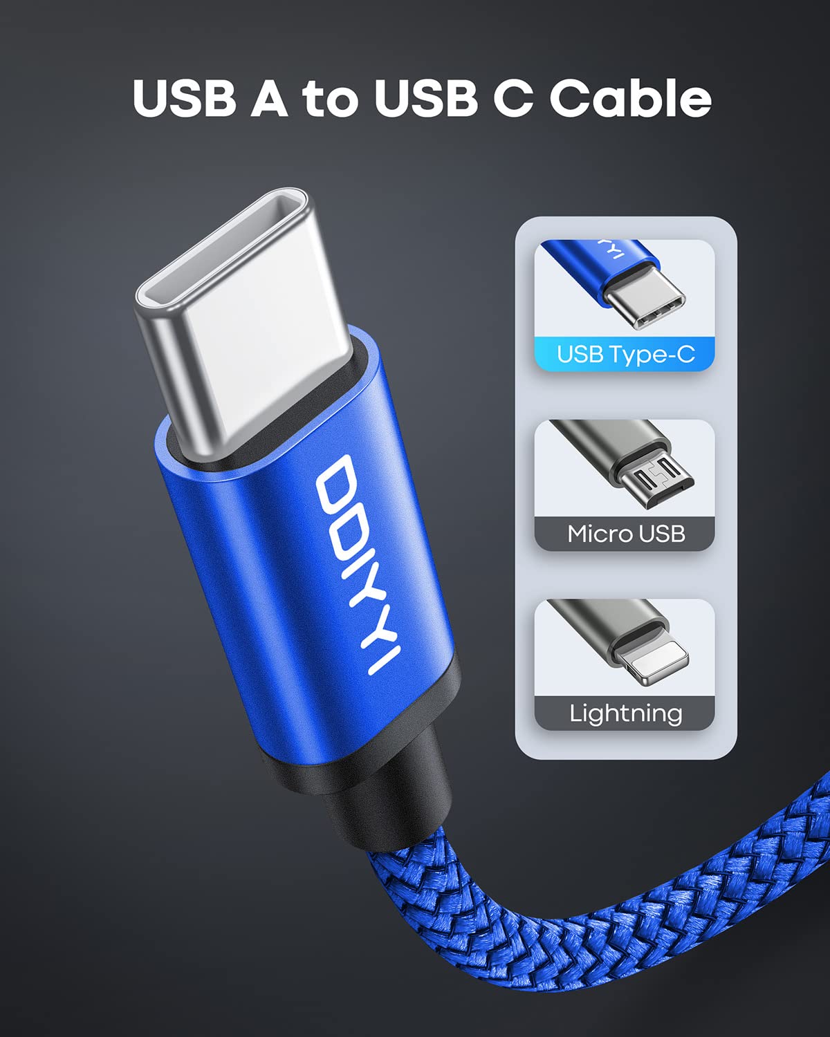 DDIYYI USB C Cable Fast Charging 6ft, 3-Pack USB to USB C Cable Braided Charger Cord for iPhone 16/iPhone 16 Pro/iPhone 16 Plus/iPhone 16 Pro Max/iPhone 15 Series and More, USBA to USBC Cord