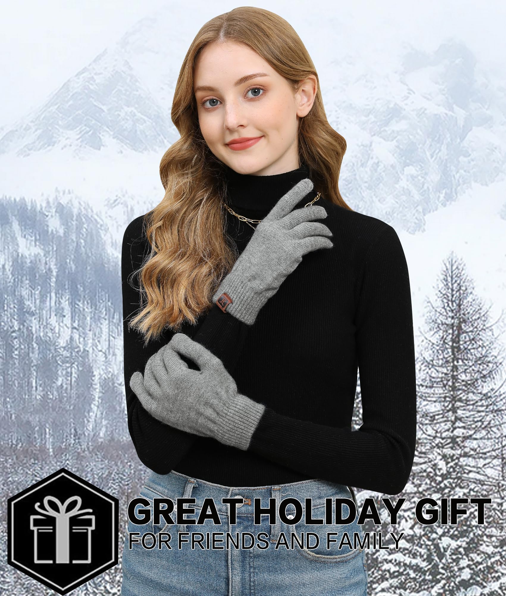 FZ FANTASTIC ZONE Women's Winter Touchscreen Wool Magic Gloves Warm Knit Fleece Lined for Women