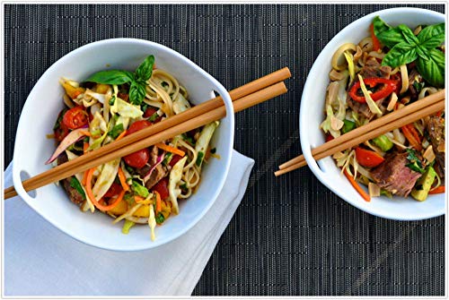 Tasse Verre Porcelain Noodle Soup Bowl w/Bamboo Chopsticks and Ceramic Spoon 20 oz, 2-Pack