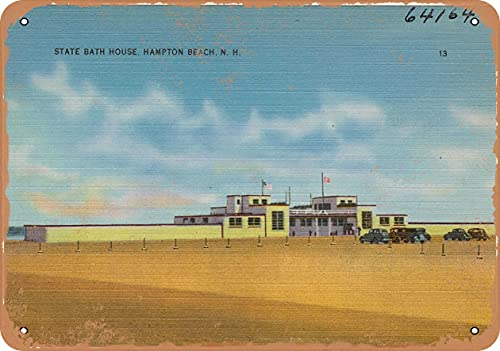 10 x 14 METAL SIGN - New Hampshire Postcard - State Bath House, Hampton Beach, N.H. - Vintage Rusty Look