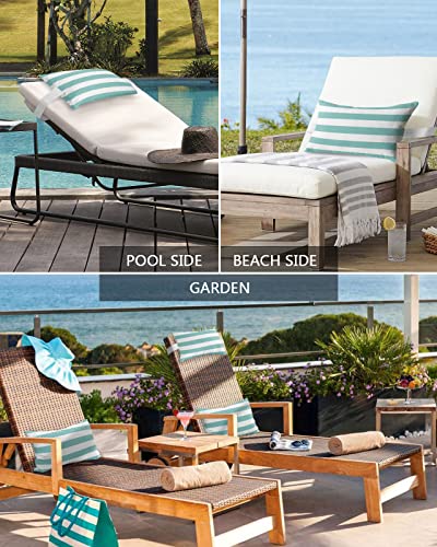 Recliner Head Pillow Ledge Loungers Chair Pillows with Insert Teal Geometric Stripes Lumbar Pillow with Adjustable Strap Outdoor Waterproof Patio Pillows for Couch Beach Pool Office Chair, 2 PCS