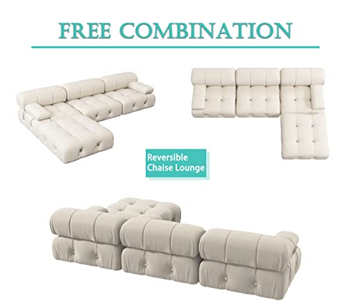 MGH Convertible Modular Minimalist Sofa with Ottomans, L-Shaped Velvet Sectional Couches, 4-Seat Sofa with Reversible Chaise for Living Room (Beige)