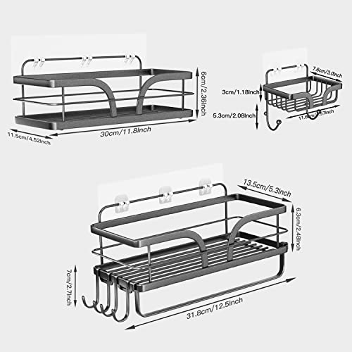 Shower Caddy Shelf Storage Rack, 3-Pack Adhesive Shower Organizer with Hooks for Hanging Razor, Towel Bar and Soap Dish, 304 Stainless Steel No Drilling Rustproof Shower Shelves Basket for Bathroom