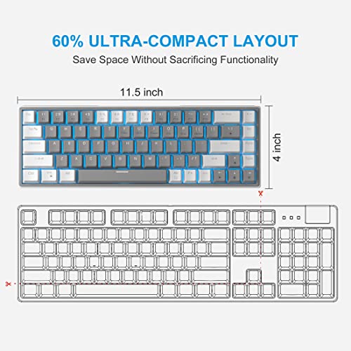 MageGee 60% Mechanical Gaming Keyboard, 68 Keys Hot-Swappable Compact Blue LED Backlit Gaming Keyboard, SKY68 Wired Ergonomic Mini Office Keyboard for Windows PC Gamer (Red Switch, White & Gray)