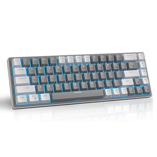 MageGee 60% Mechanical Gaming Keyboard, 68 Keys Hot-Swappable Compact Blue LED Backlit Gaming Keyboard, SKY68 Wired Ergonomic Mini Office Keyboard for Windows PC Gamer (Red Switch, White & Gray)