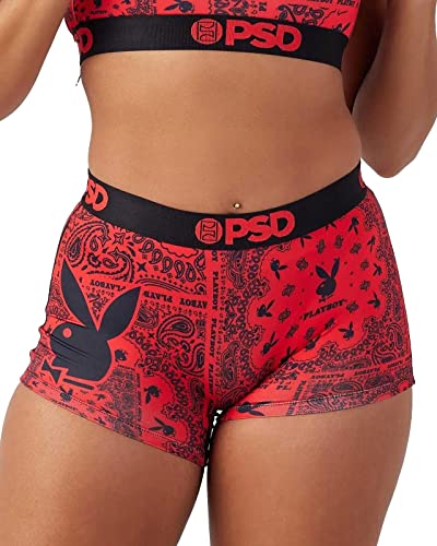 PSD Women's Playboy Paisely Boy Shorts, Red, L