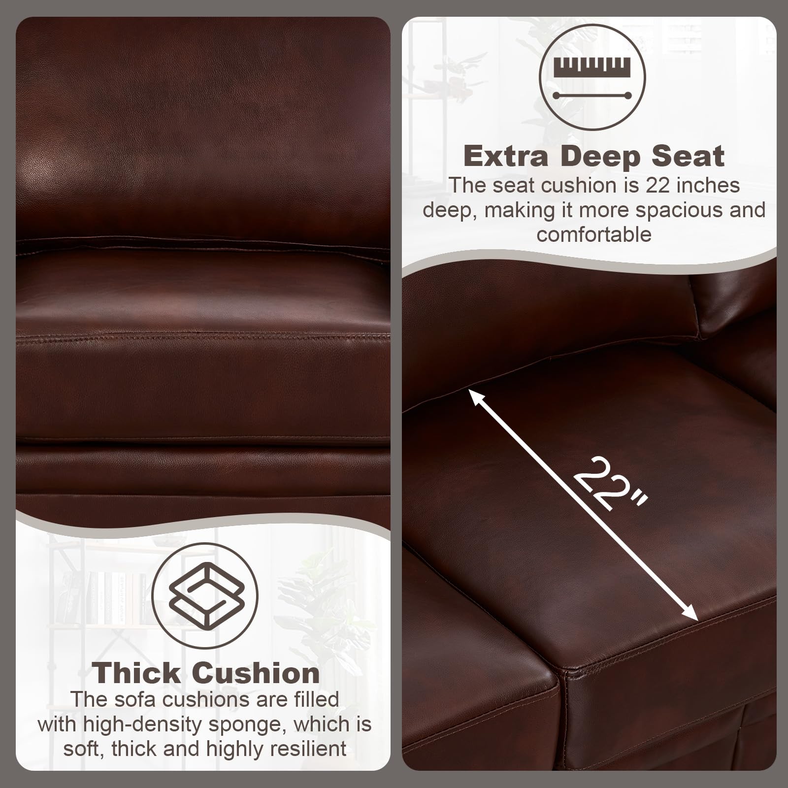 JEEOHEY Faux Leather Sofa Couch,82" Mid Century Modern Couch with Storage Place,Oversized 3 Seater Sofa with Nailhead Trim&Rolled Arm,Deep Seat Comfy Couch for Living Room,Apartment,Office(Burgundy)