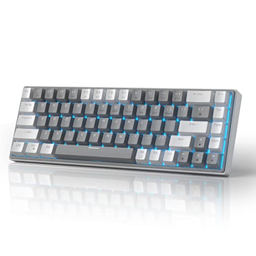 MageGee 60% Mechanical Gaming Keyboard, 68 Keys Hot-Swappable Compact Blue LED Backlit Gaming Keyboard, SKY68 Wired Ergonomic Mini Office Keyboard for Windows PC Gamer (Red Switch, White & Gray)
