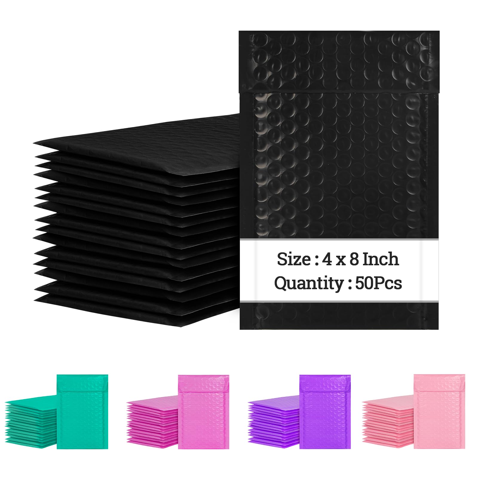 4 x 8 Inch Bubble Mailers 60 Pack, Self-Seal Poly Padded Envelope, Waterproof Shipping Bags for Small Business, Black
