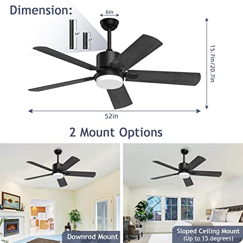 Biukis Ceiling Fans with Lights and Remote, 52 Inch Outdoor Ceiling Fan with Remote, Modern Black Fan with Lights for Patio Farmhouse Bedroom