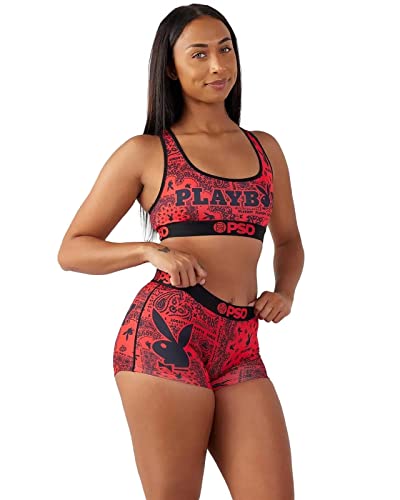 PSD Women's Playboy Paisely Boy Shorts, Red, L