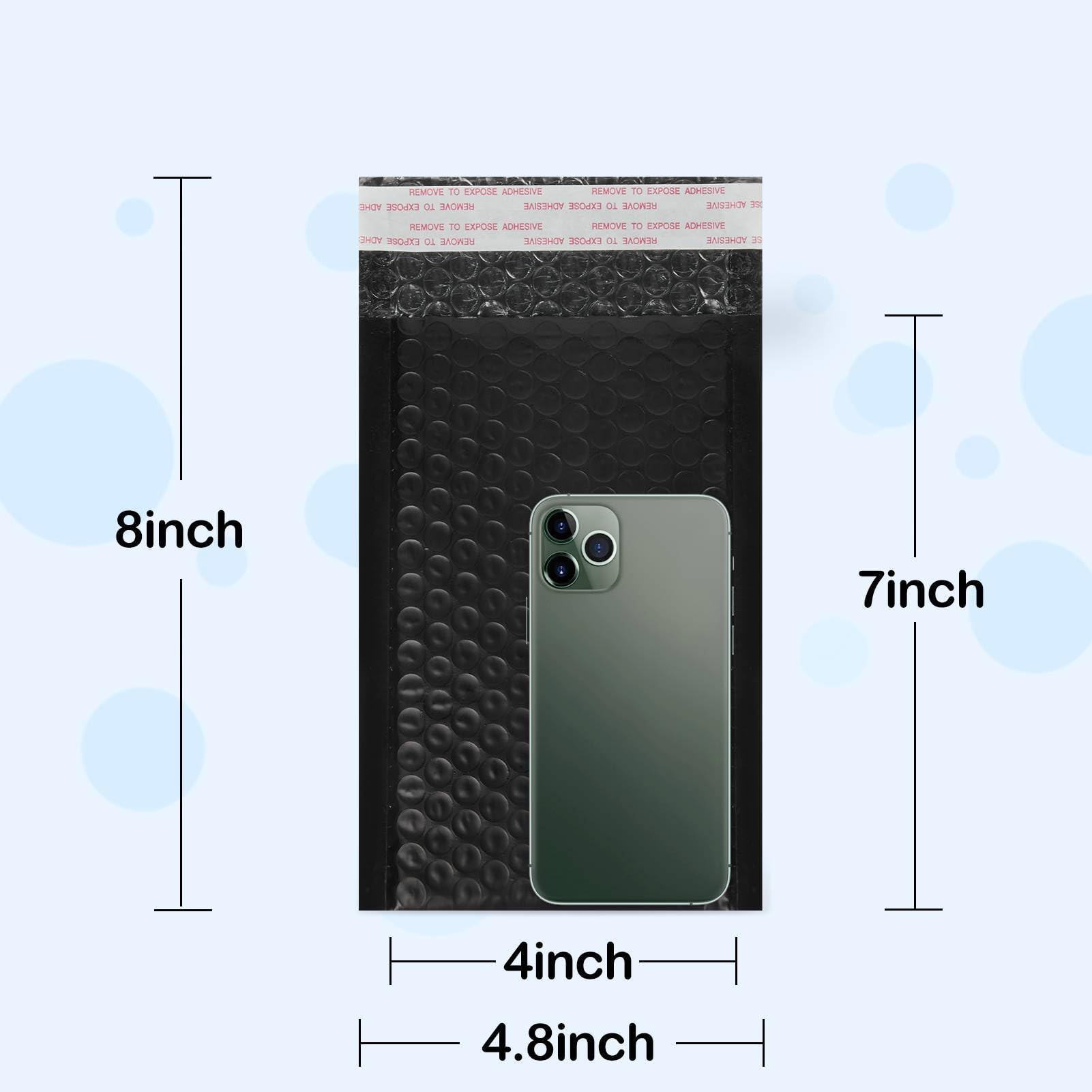 4 x 8 Inch Bubble Mailers 60 Pack, Self-Seal Poly Padded Envelope, Waterproof Shipping Bags for Small Business, Black