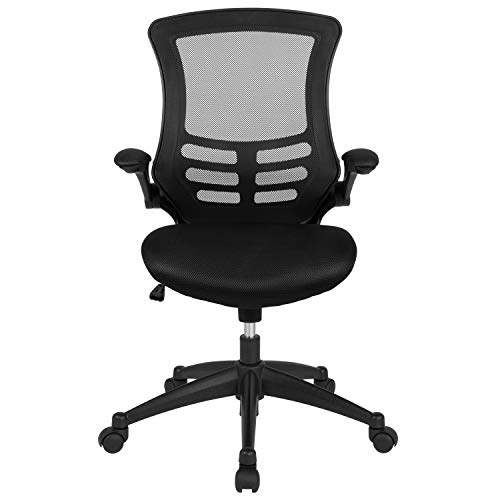 Flash Furniture Kelista Mid-Back Swivel Ergonomic Task Office Chair with Flip-Up Arms, BIFMA Certified-Set of 5, Black Mesh