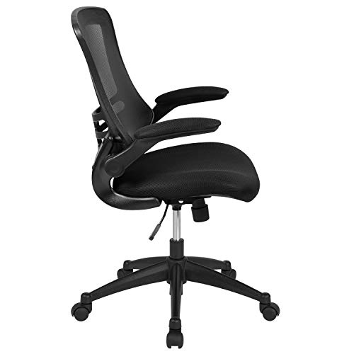 Flash Furniture Kelista Mid-Back Swivel Ergonomic Task Office Chair with Flip-Up Arms, BIFMA Certified-Set of 5, Black Mesh