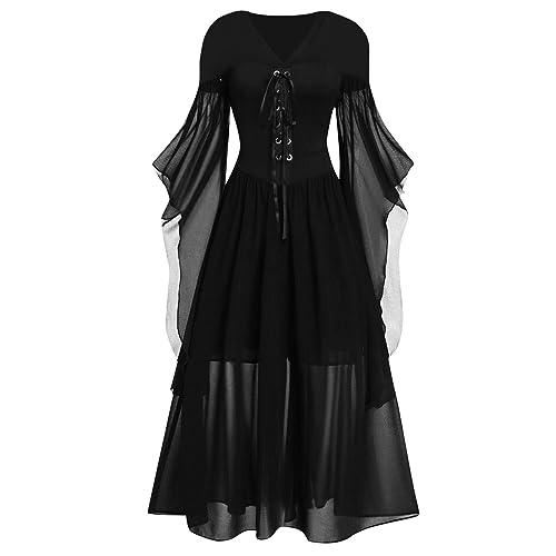 Renaissance Faire Costume Women Sling Swing Mesh Gothic Scary Halloween Costumes for Women Renaissance Shoes Goth Dress for Women Womens Costumes Ren Faire Corset Black Gothic Dress(6-Black,Small)
