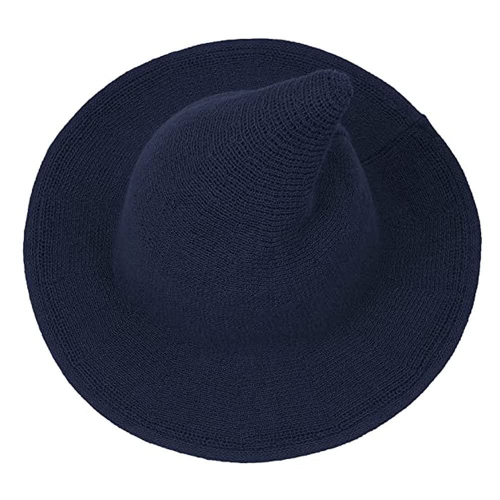 TreaZieo Womens Felt Pointed Adult Witch Hat Foldable Wide Brim Wool-Knit Floppy Hat Dark Grey