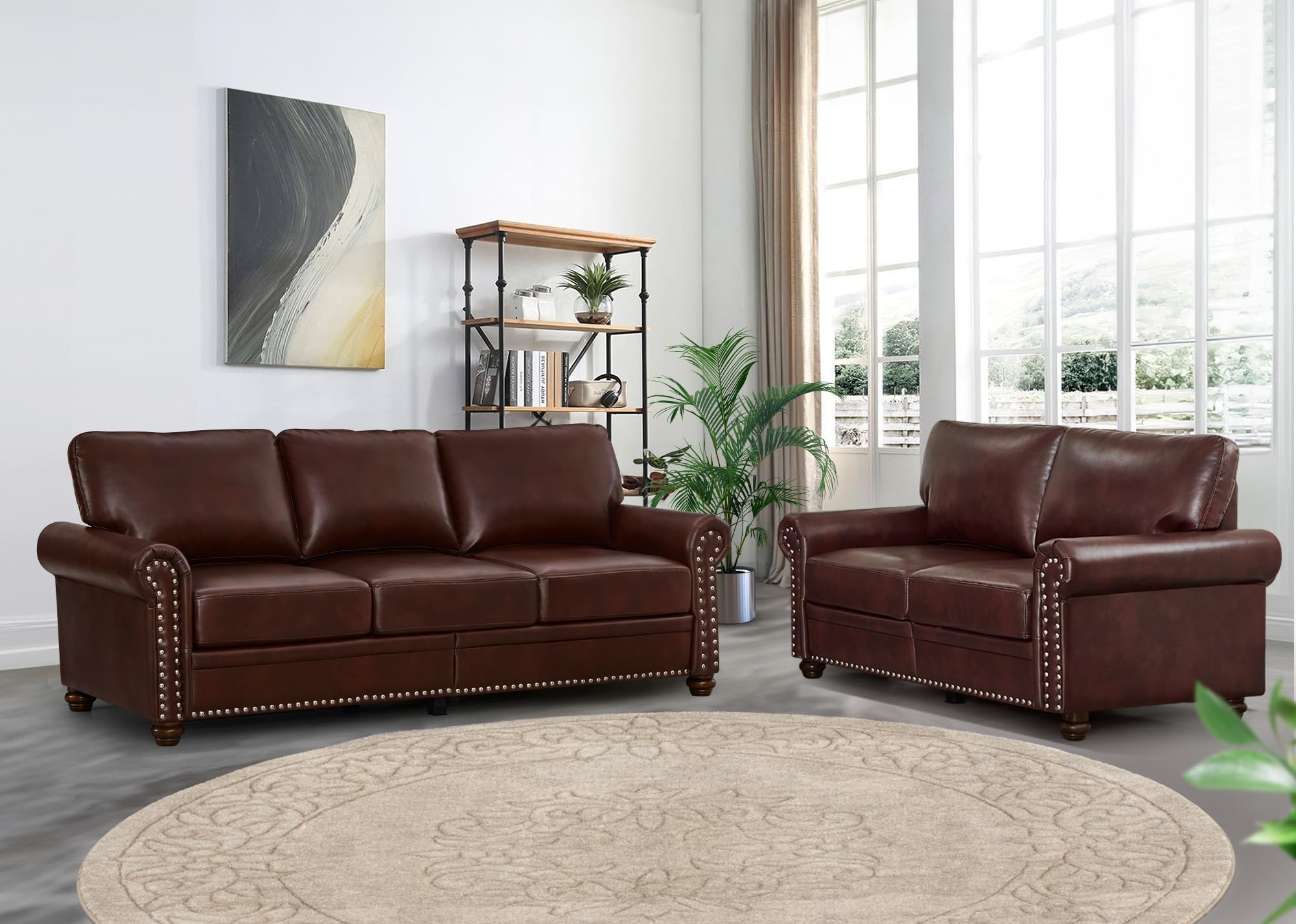 JEEOHEY Faux Leather Sofa Couch,82" Mid Century Modern Couch with Storage Place,Oversized 3 Seater Sofa with Nailhead Trim&Rolled Arm,Deep Seat Comfy Couch for Living Room,Apartment,Office(Burgundy)