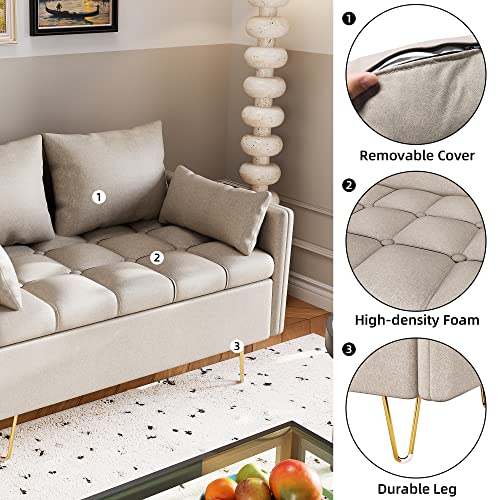 GAOMON 44”W Faux Leather Sofa, Couch with Heavy Duty Frame and Comfortable Cushion - Great for Living Room or Office Space in Beige