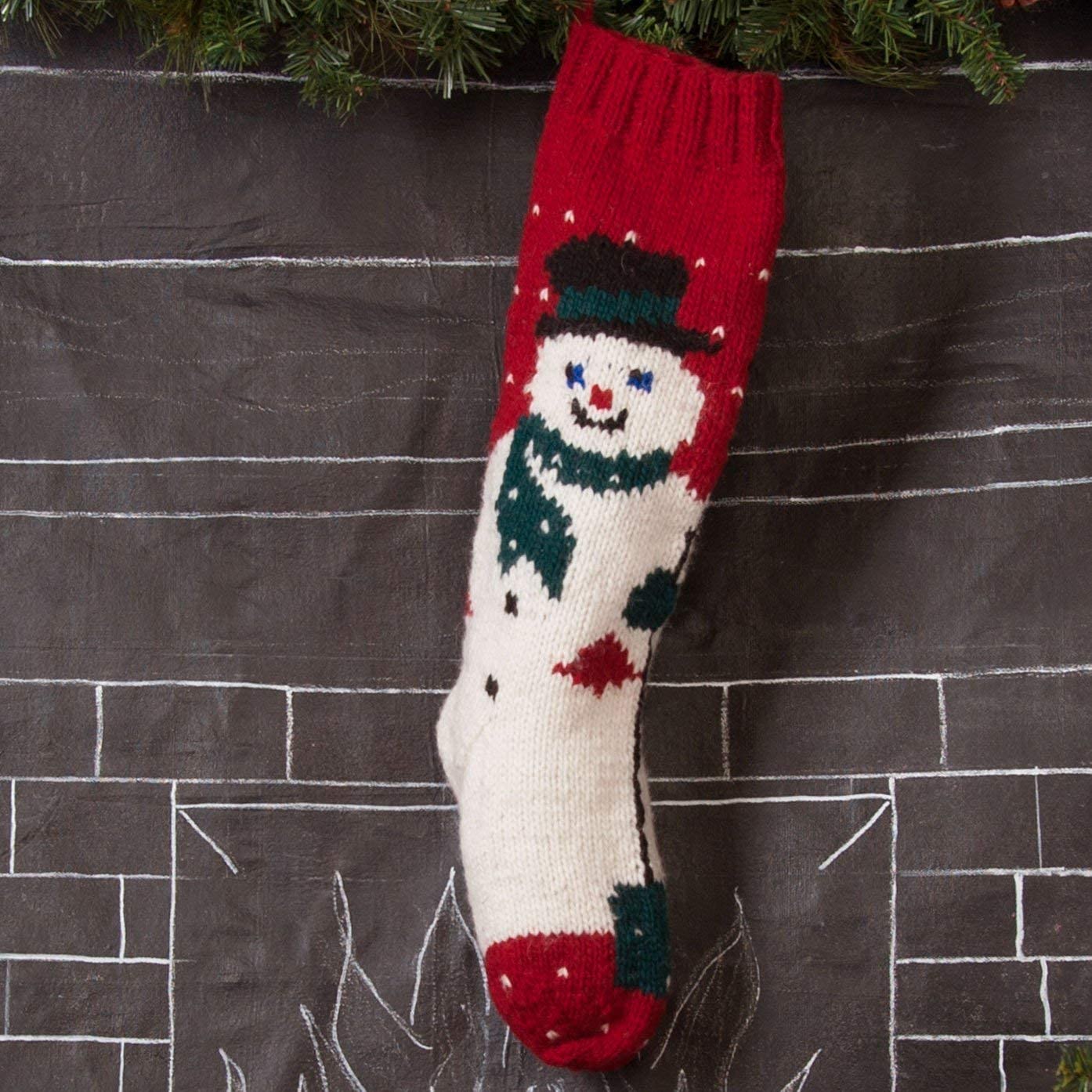Personalized Hand Knit Mary Red Wool Snowman Chirstmas Stocking with Optional Personalization