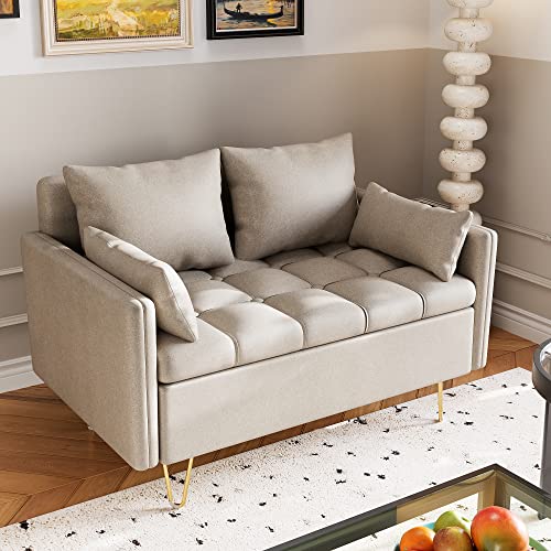GAOMON 44”W Faux Leather Sofa, Couch with Heavy Duty Frame and Comfortable Cushion - Great for Living Room or Office Space in Beige