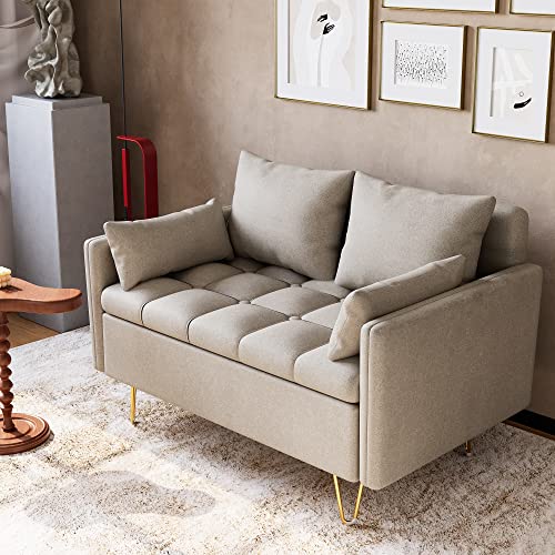 GAOMON 44”W Faux Leather Sofa, Couch with Heavy Duty Frame and Comfortable Cushion - Great for Living Room or Office Space in Beige